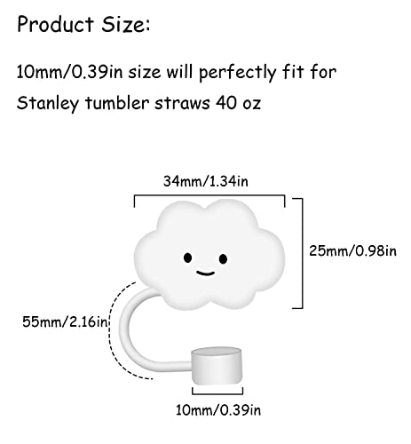 10mm Straw Cover, 2pcs Straw Covers Cap for Stanley Cup 40 oz Food Grade Silicone Cute Large Cloud Straw Topper Straw Tips Cover Protector Plugs for Stanley Tumblers Cup for Stanley Cup Accessories