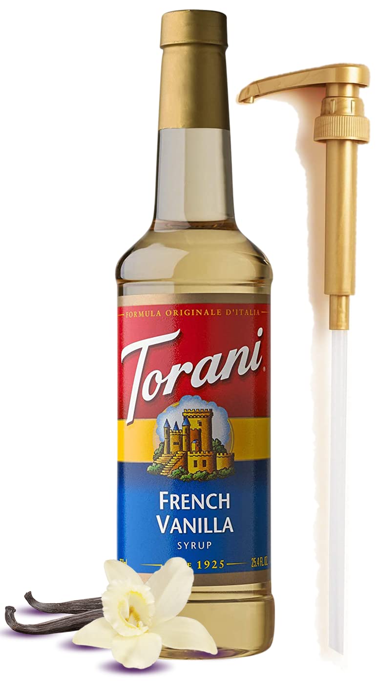 French Vanilla Syrup for Coffee 25.4 Ounces for French Vanilla Flavored Coffee Syrup with Fresh Finest Syrup Pump Dispenser