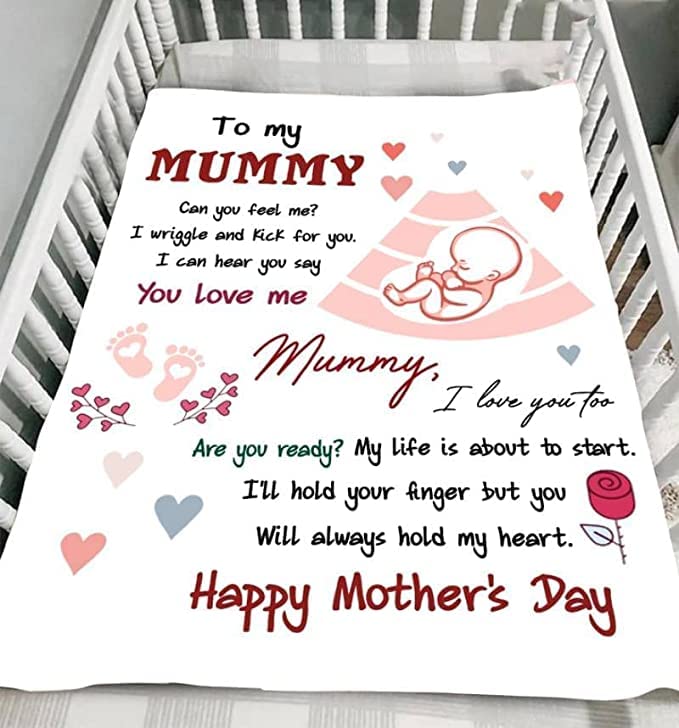 Personalized to My Mommy Happy 1st Mothers Day, Baby's Sonogram Picture Blanket - Mommy, I Love You Too are You Ready Blanket - Gifts for New 1st Mom, Mommy Mother's Day to Be from The Bump
