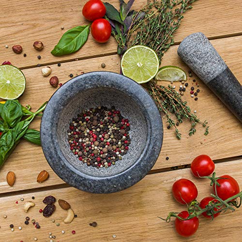 ChefSofi Mortar and Pestle Set - Black Polished Exterior - 6 inch - 2 Cup Capacity