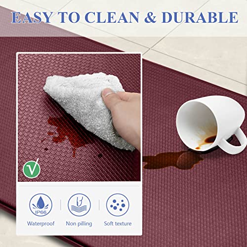 Abilliongo Kitchen Floor Mats Kitchen Rug Set 2 Piece, Soft Cushioned Anti Fatigue Kitchen Mats, 2/5Inch Thick Waterproof Non Slip Memory Foam Standing Rug Set of 17.3" x29+17.3"x47", Red