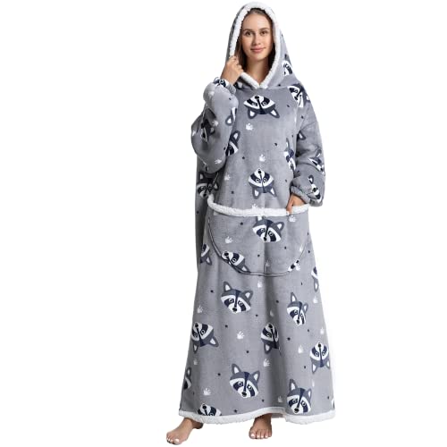 AIFLM Oversized Wearable Blanket Hoodie for Women Men Cute and Funny Patterns Hoodie Sweatshirt Blanket Cozy Warm Hoodie Blanket(Racoon,Lengthening)