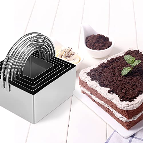 HUINF Biscuit Cookie Cutter Set, Stainless Steel 5 Pieces Square Cookie Cutters with Handle, Square-Shaped Molds Professional Kitchen Dough Tools for Baking