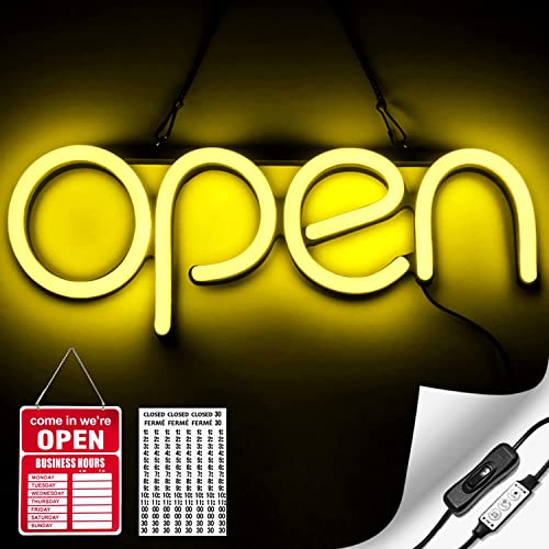 Flashing LED Neon Open Sign Light for Business with ON & Off Switch - Lightweight & Energy Efficient for Restaurants Offices Retail Shops Window Storefronts - Yellow