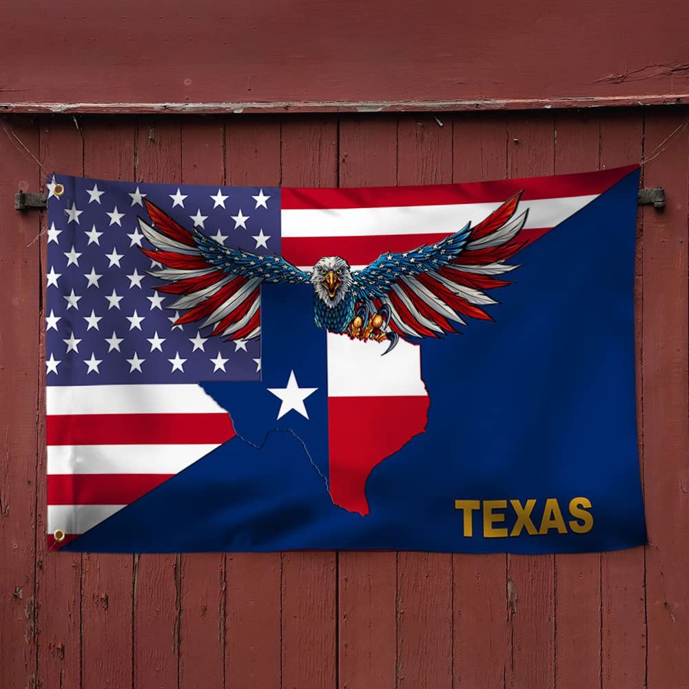 Texas Eagle Behind American Flag, American Eagle Veteran Flag, 3x5 Double 3x5inch