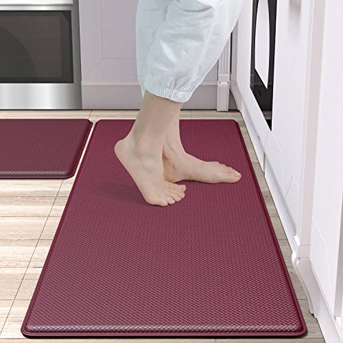 Abilliongo Kitchen Floor Mats Kitchen Rug Set 2 Piece, Soft Cushioned Anti Fatigue Kitchen Mats, 2/5Inch Thick Waterproof Non Slip Memory Foam Standing Rug Set of 17.3" x29+17.3"x47", Red