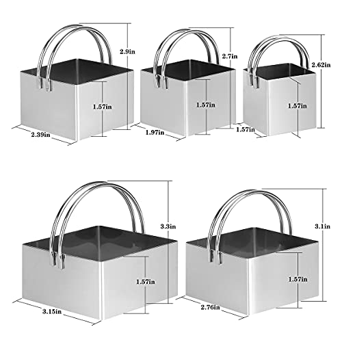 HUINF Biscuit Cookie Cutter Set, Stainless Steel 5 Pieces Square Cookie Cutters with Handle, Square-Shaped Molds Professional Kitchen Dough Tools for Baking