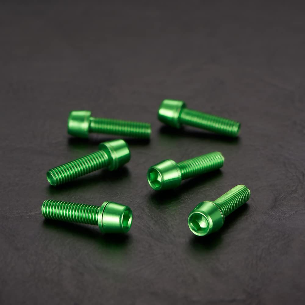 Bicycle Stem Bolts Color Tapered Head Bolt with Washer Screw M5x18mm for Road Bike,MTB,BMX,Folding - 6Pcs (Green)