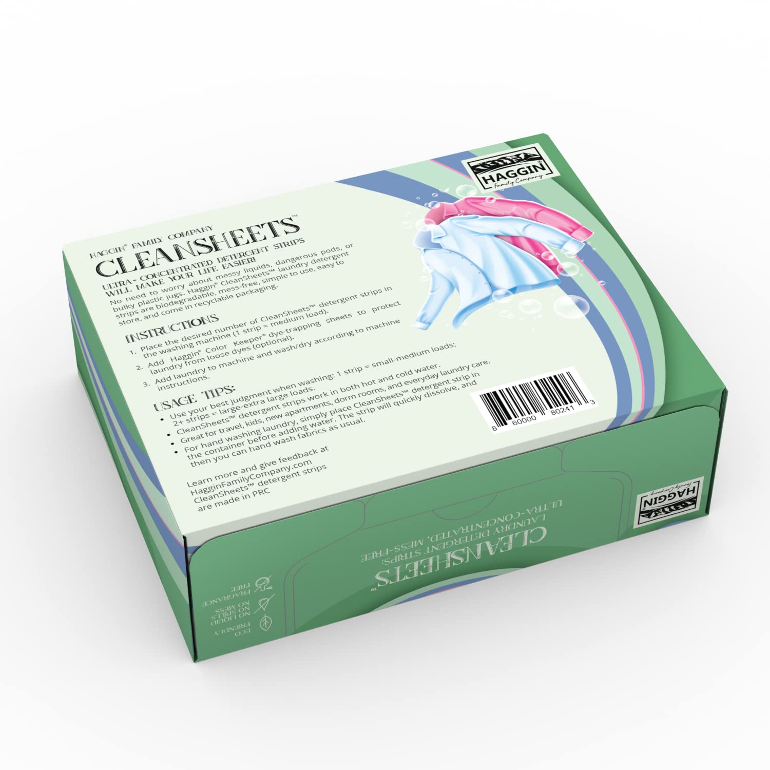Haggin® CleanSheets Laundry Detergent Strips, 50 Value Pack | Ultra-concentrated | Mess-free | Fragrance-free | Bleach-free