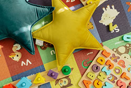 Velvet Pillows - Star Pillow Decorative for Bed - Pillow Bed for Kids - Cute Pillows for Bedroom - Fun Throw Pillows - Star Plush (Medium 15" x 15", Mustard Star) (Mustard Star)