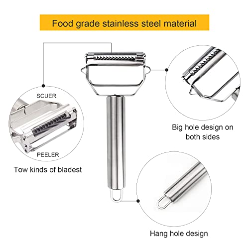 AnGeer Julienne Peeler, Stainless Steel Vegetable Peeler, Double-Sided Blade Vegetable Julienne Cutter and Fruit Slicer, Dual Blade Multifunction Potato Peeler