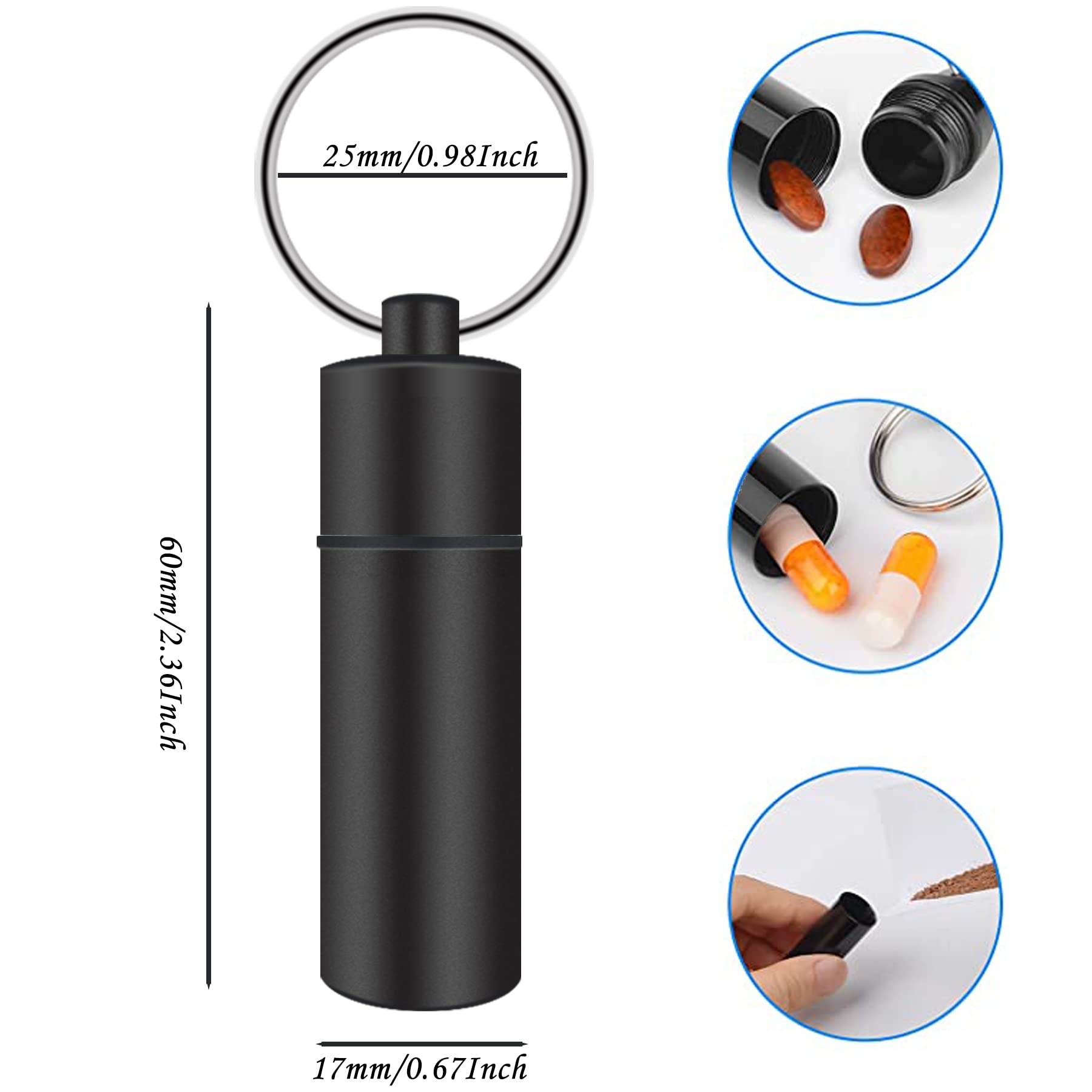 Small Pill Box Waterproof Keychain Pill Holder Portable Travel Pill Container Metal Case with Keyring for Outdoor Camping Travel