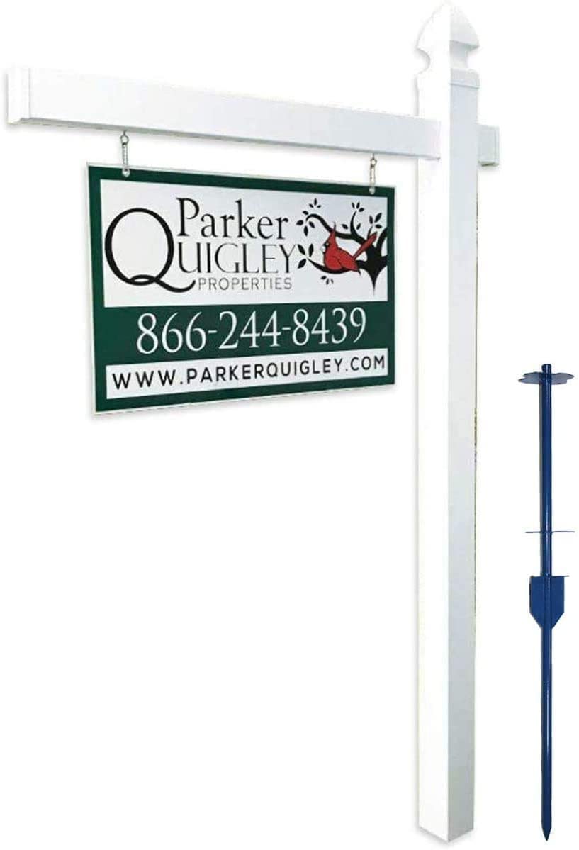 4Ever Products Vinyl PVC Real Estate Sign Post - White - 6' Tall Post White 47" Arm (2 Pack - Save $5.99)