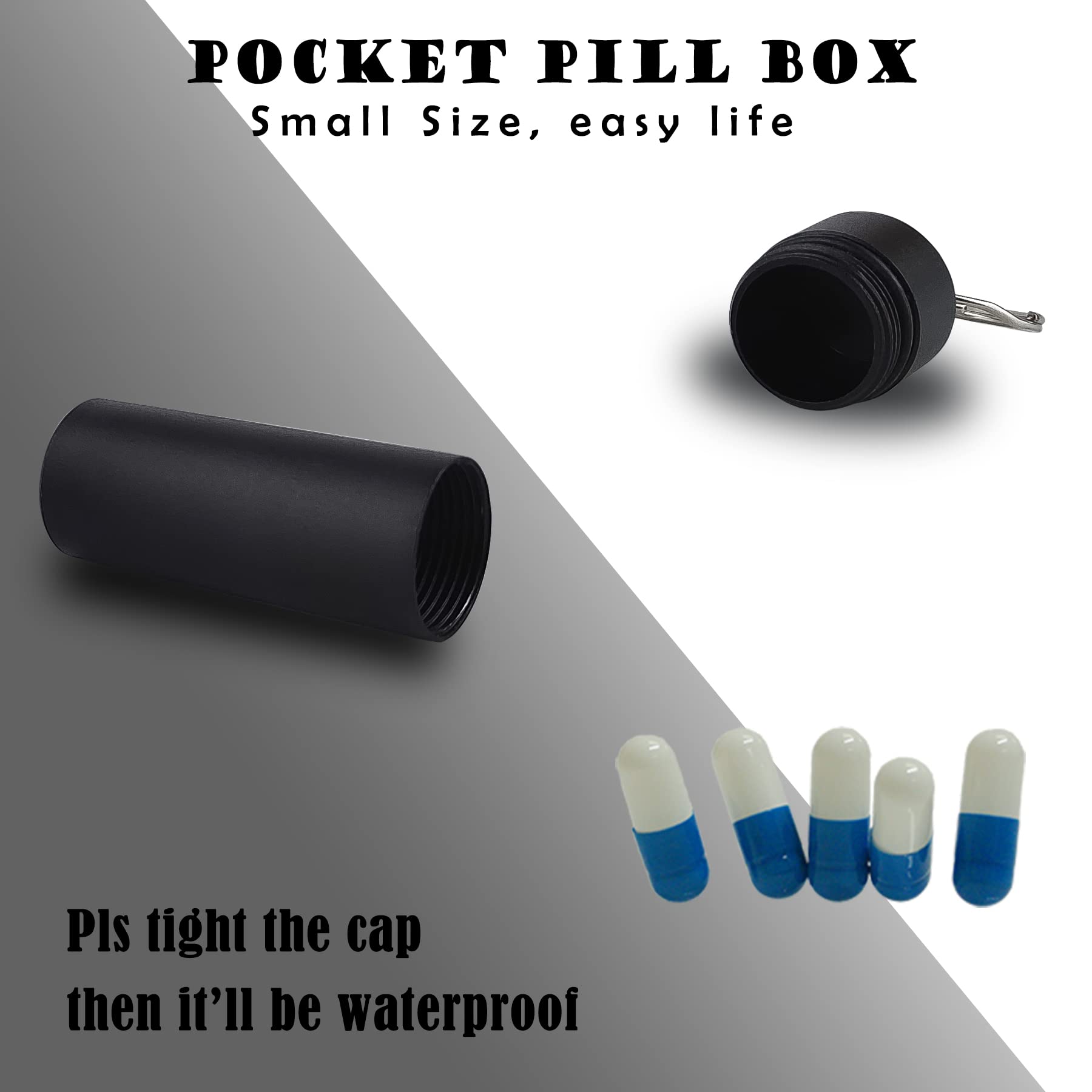 Small Pill Box Waterproof Keychain Pill Holder Portable Travel Pill Container Metal Case with Keyring for Outdoor Camping Travel