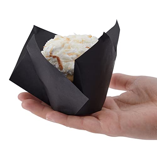 100 Piece Black Tulip Cupcake Liners Set for Wedding Receptions, Birthday Parties, Graduation Celebrations, Baby Showers, Medium Baking Wrappers (2 x 3.5 Inches)