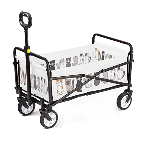 Collapsible Wagon Cart Draw Banner Cute cat on White forgreeting cardpostercoverprintbanner Foldable Utility Wagon Large Capacity Garden Cart with Push Bar for Beach Camp Outdoor Shopping