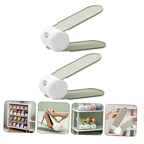 Levemolo 2pcs Shoes Double Bedroom Sandals White Racks Practical Stackable Home for Adjustable Shelf Space High Stacker Organizer Non-Skid Storage Green Slots Clo Low Stands Layer Sneakers