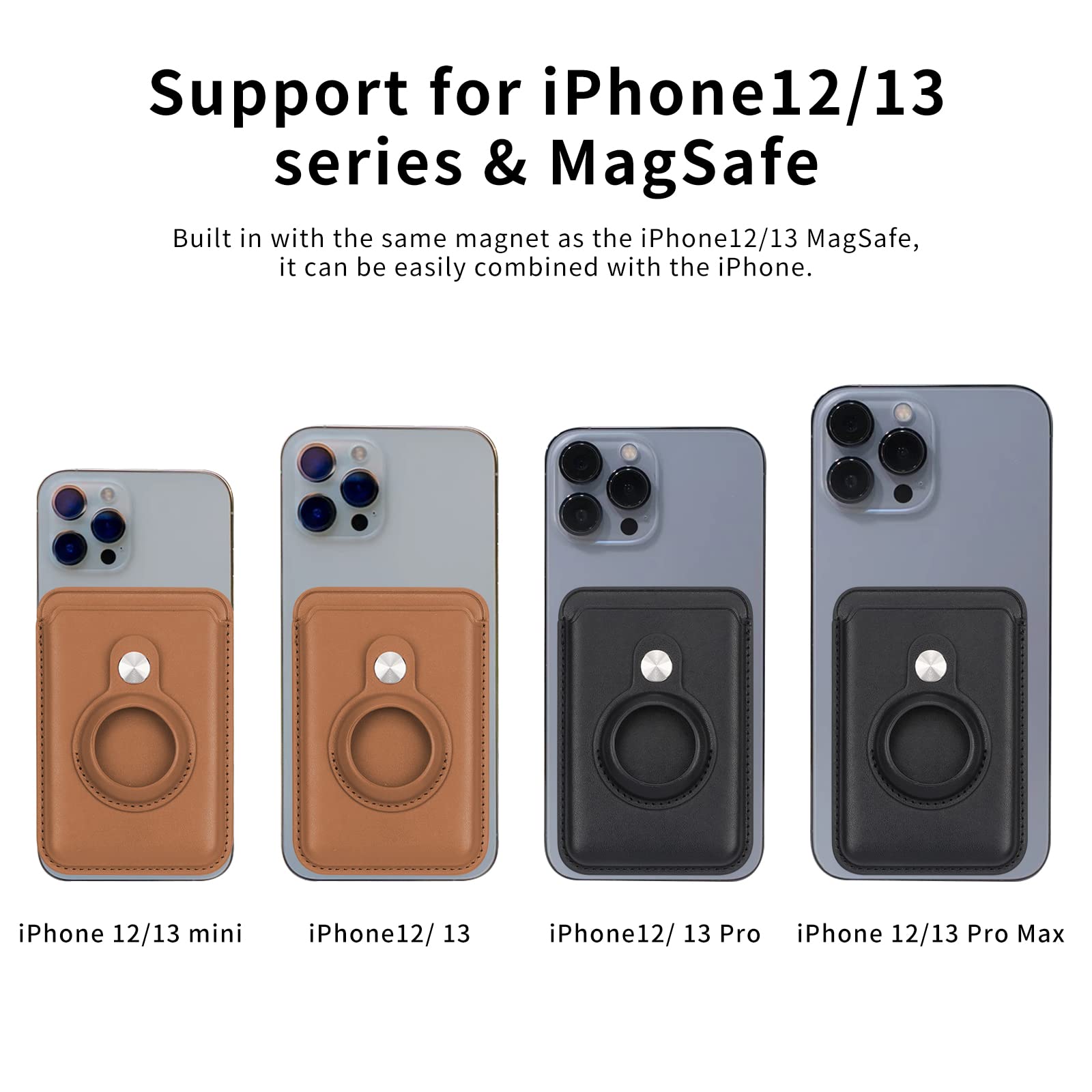 REMOJANO Snap-on MagSafe Card Wallet with Built-in AirTag Pocket, AirTag Case & Magnetic Card Wallet, Compatible for iPhone 12/13 Series (Brown)