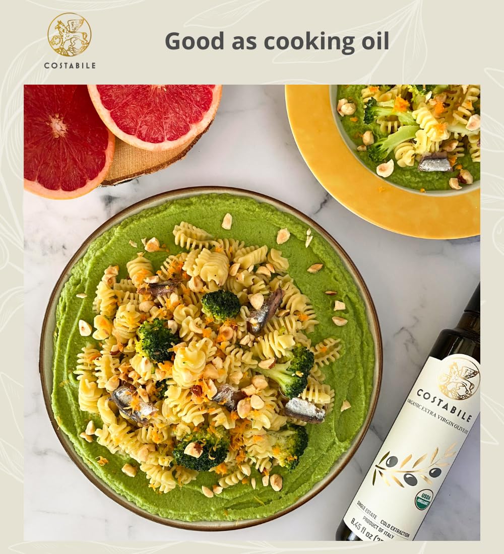 Extra Virgin Olive Oil Cold Pressed Organic. High polyphenol olive oil from Puglia Italy. Fresh harvest from a single estate - COSTABILE Classic Blend 8.45 Fl. Oz.