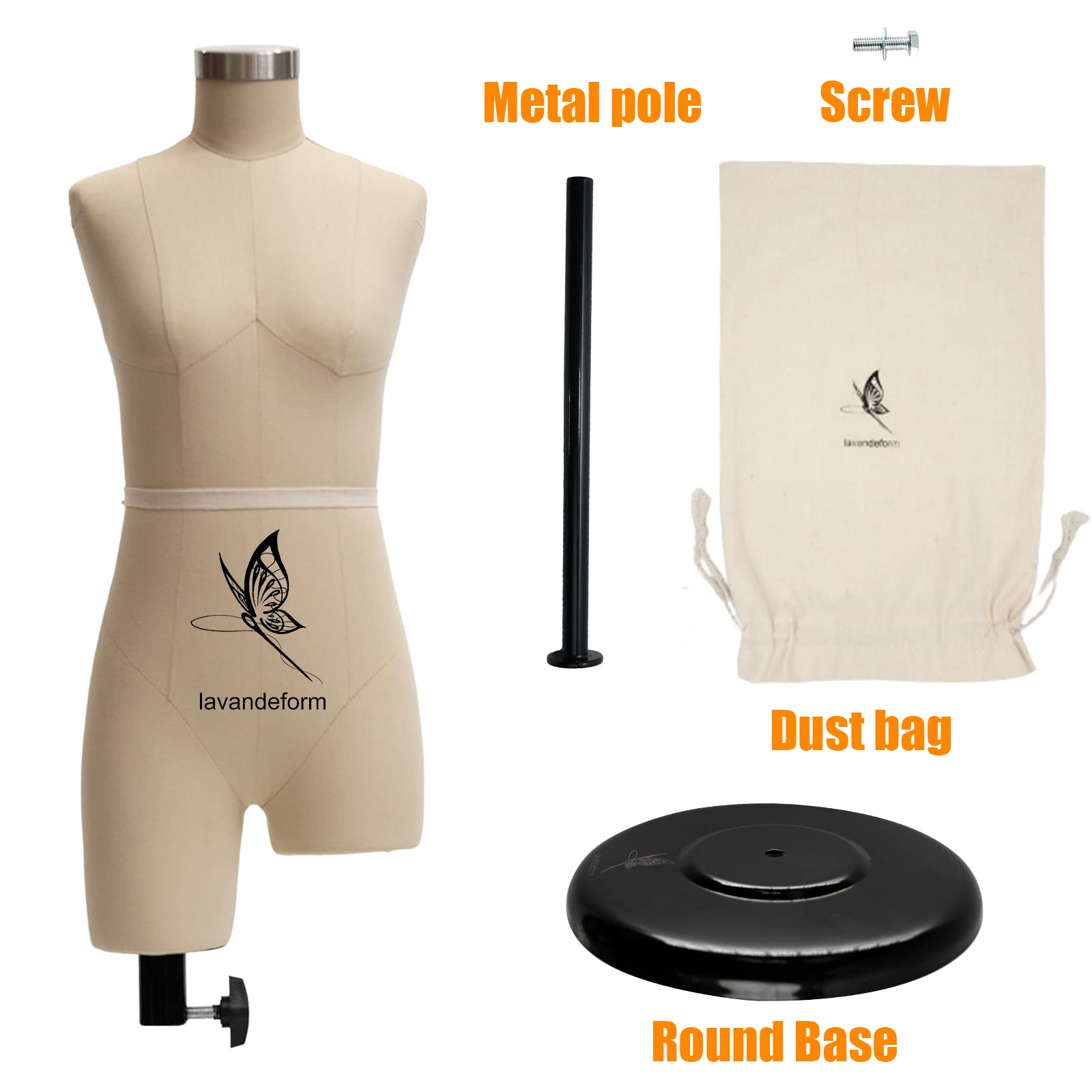 lavandeform Half Scale Dress Form with Soft Arms (Not Adult Full Size) Tailor Female Mannequin for Sewing Clothes,Not Fully Pinable Dressmaker Dummy,1/2 Trouser Pattern Making Model(Black)