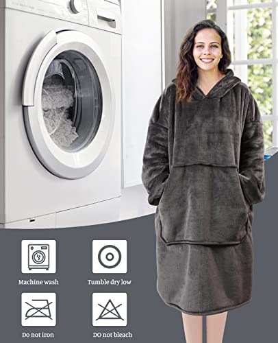 VeMee Wearable Blanket Sweatshirt Super Warm and Cozy Blanket Hoodie for Women with Pocket (Grey, OneSize)