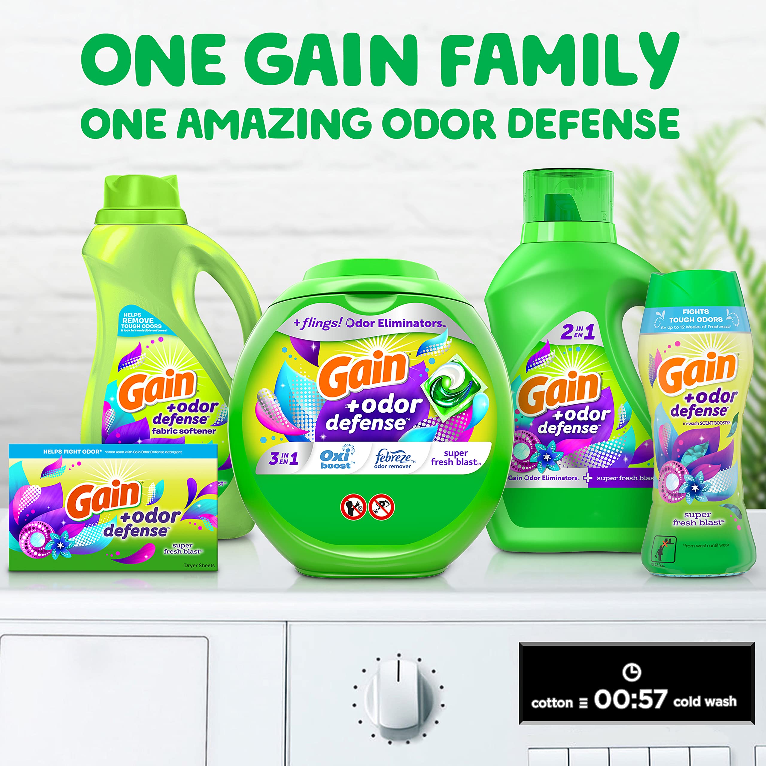 Gain Flings Laundry Detergent Pacs with Odor Defense, HE Compatible, 3in1 with Febreze and Oxi, Super Fresh Blast Scent, 81 Count