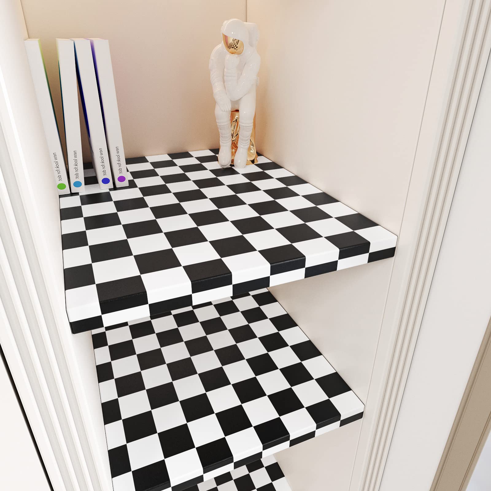YENHOME Removable Checkered Wallpaper Small Checkered Peel and Stick Wallpaper Neutral Black and White Checker Contact Paper Waterproof Wallpaper for Bathroom Countertops Walls Thick Matte 17.7"X80"
