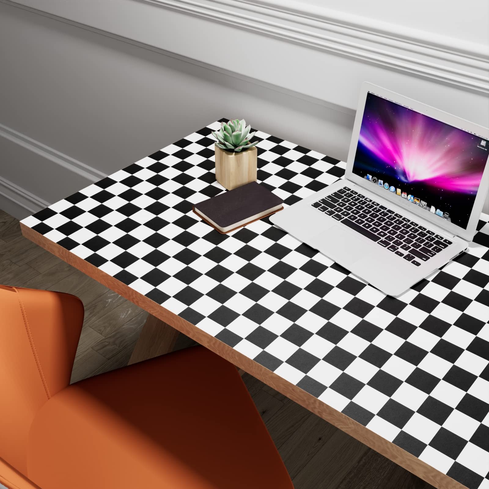 YENHOME Removable Checkered Wallpaper Small Checkered Peel and Stick Wallpaper Neutral Black and White Checker Contact Paper Waterproof Wallpaper for Bathroom Countertops Walls Thick Matte 17.7"X80"