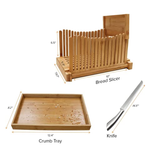 Flurff Bread Knife 14.5 inch & Bread Slicer for Homemade Bread, Bread Slicing Guide, Compact Bread Cutting Guide with Crumb Tray