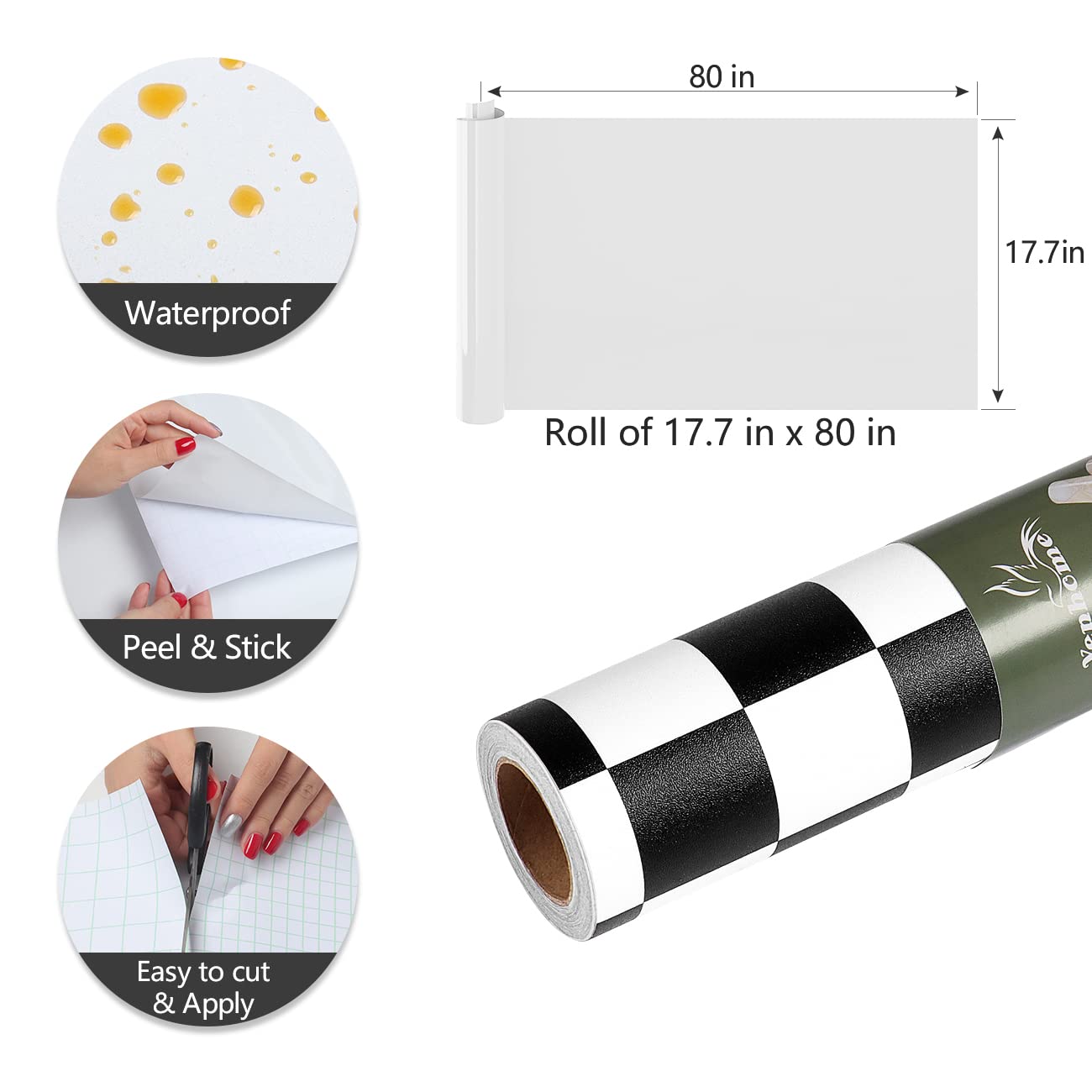 YENHOME Removable Checkered Wallpaper Small Checkered Peel and Stick Wallpaper Neutral Black and White Checker Contact Paper Waterproof Wallpaper for Bathroom Countertops Walls Thick Matte 17.7"X80"