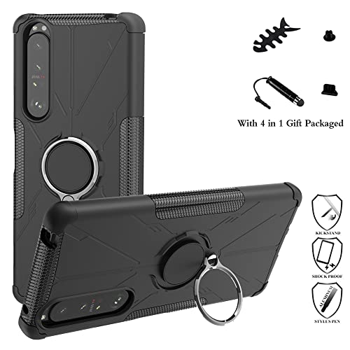 LiuShan Compatible with Sony Xperia 1 III case,360° Rotation Ring Holder KickstandMilitary Grade Shockproof Cover for Sony Xperia 1 III Smartphone(Not Applicable Sony Xperia 10,Black