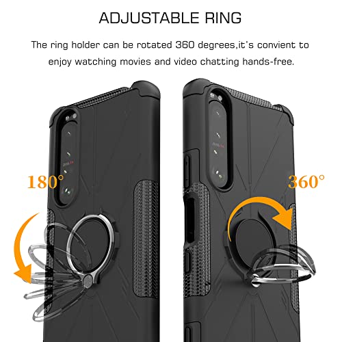 LiuShan Compatible with Sony Xperia 1 III case,360° Rotation Ring Holder KickstandMilitary Grade Shockproof Cover for Sony Xperia 1 III Smartphone(Not Applicable Sony Xperia 10,Black