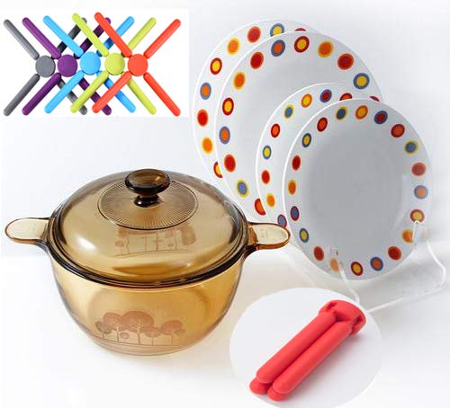 KSENDALO 5 Pack Thick Silicone Trivets for Hot Dishes Eco-Friendly Foldable Trivets for Hot Pots and Pans Folding Trivet Save Much Space for Kitchen Home, Multi-Color
