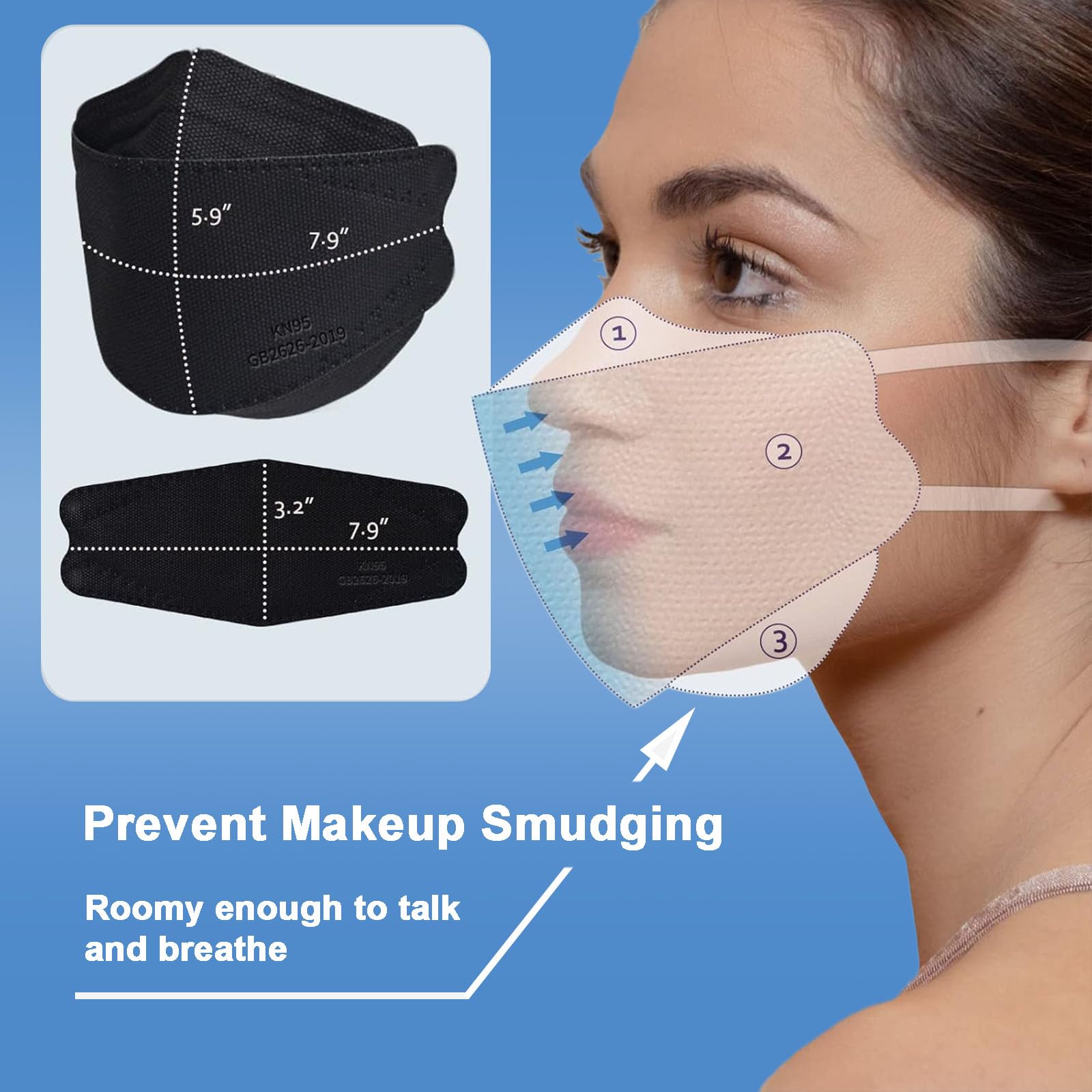 VERNASSA KN95 Face Mask 50 PCS, Breathable Comfortable Masks, Against PM2.5 Disposable Masks