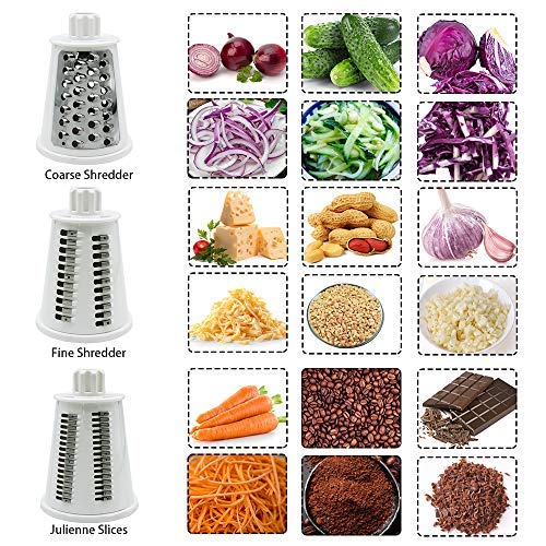 VEKAYA 5 in 1 Rotary Cheese Grater with Handle [5 Interchangeable Stainless Steel Blades] Cheese Shredder Food Vegetable Grader Hand Crank Grater for Kitchen Gift with Bonus Storage Box for Blades