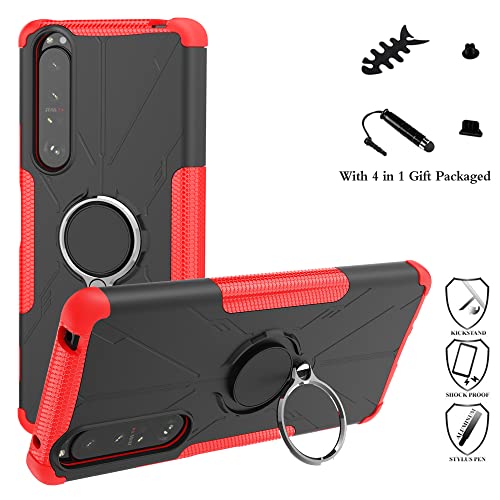 LiuShan Compatible with Sony Xperia 1 III case,360° Rotation Ring Holder KickstandMilitary Grade Shockproof Cover for Sony Xperia 1 III Smartphone(Not Applicable Sony Xperia 10,Red