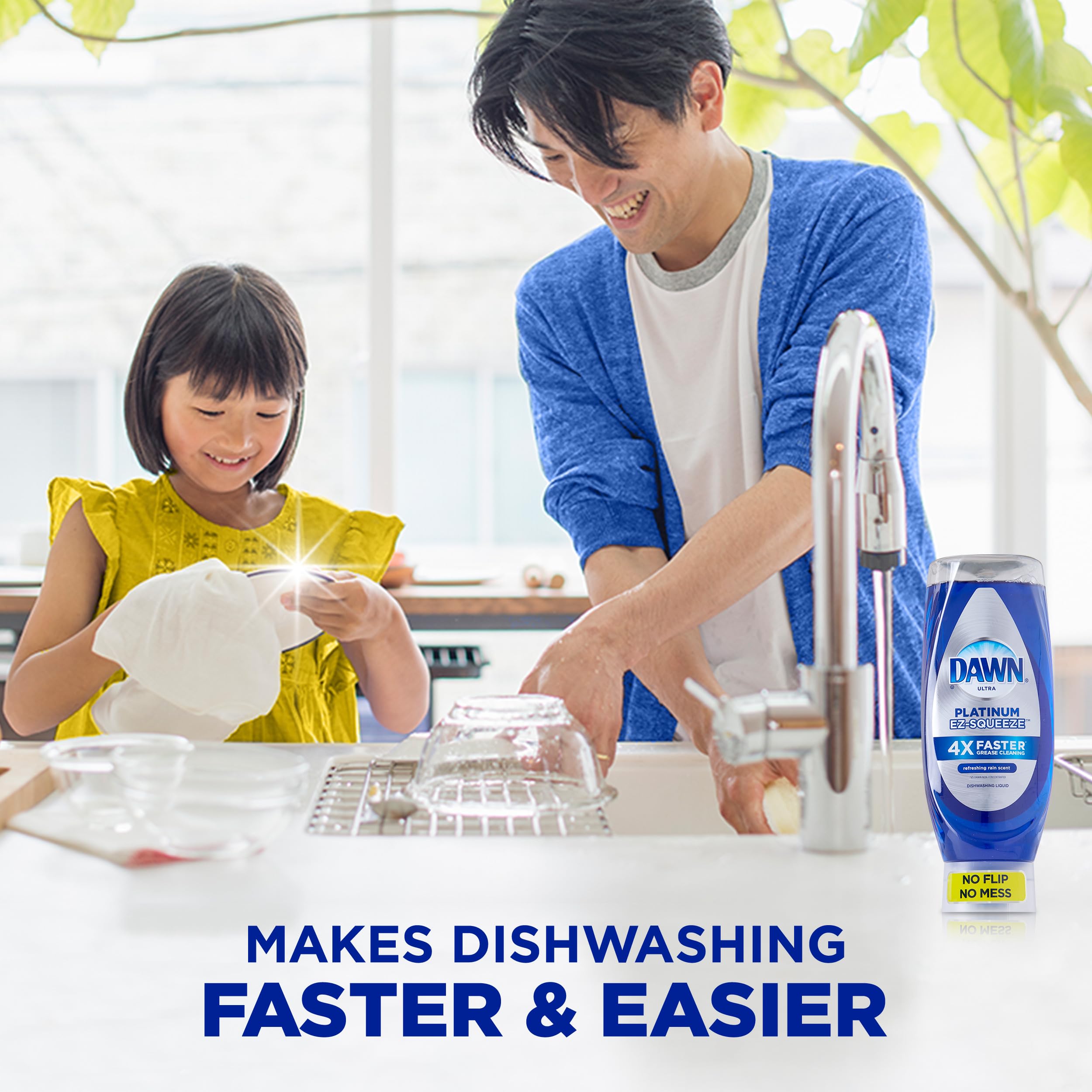 Dawn EZ-Squeeze Platinum Dishwashing Liquid Dish Soap, Refreshing Rain Scent, 12.2 fl oz
