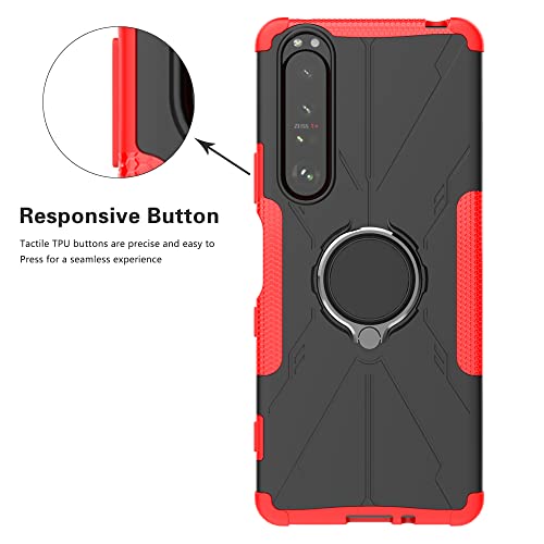 LiuShan Compatible with Sony Xperia 1 III case,360° Rotation Ring Holder KickstandMilitary Grade Shockproof Cover for Sony Xperia 1 III Smartphone(Not Applicable Sony Xperia 10,Red