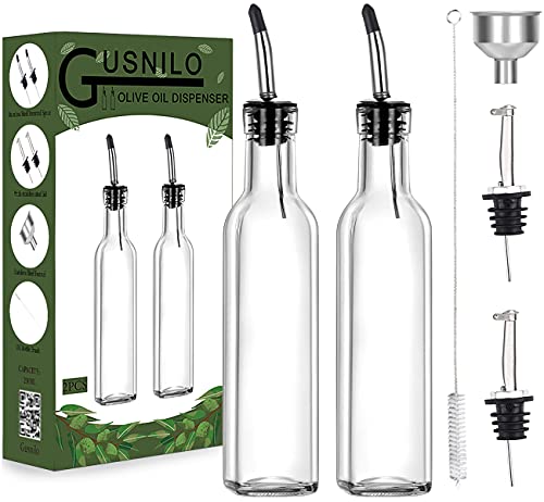 Gusnilo 8 oz Olive Oil Dispenser Olive Oil Dispenser Bottle Syrup Dispenser Oil and Vinegar Dispenser Set Oil Bottles for Kitchen 250ml with Pour Spouts and Funnel 2PCS