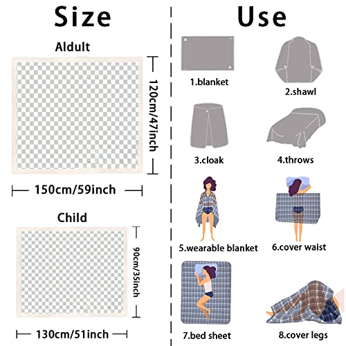 Wearable Blanket Adult with Buttons Plaid Throw Blanket Super Soft Plush Fleece Office Blanket for Women Work Lap Blanket (grey, 150 * 120cm)