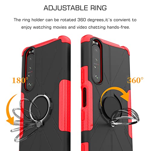LiuShan Compatible with Sony Xperia 1 III case,360° Rotation Ring Holder KickstandMilitary Grade Shockproof Cover for Sony Xperia 1 III Smartphone(Not Applicable Sony Xperia 10,Red