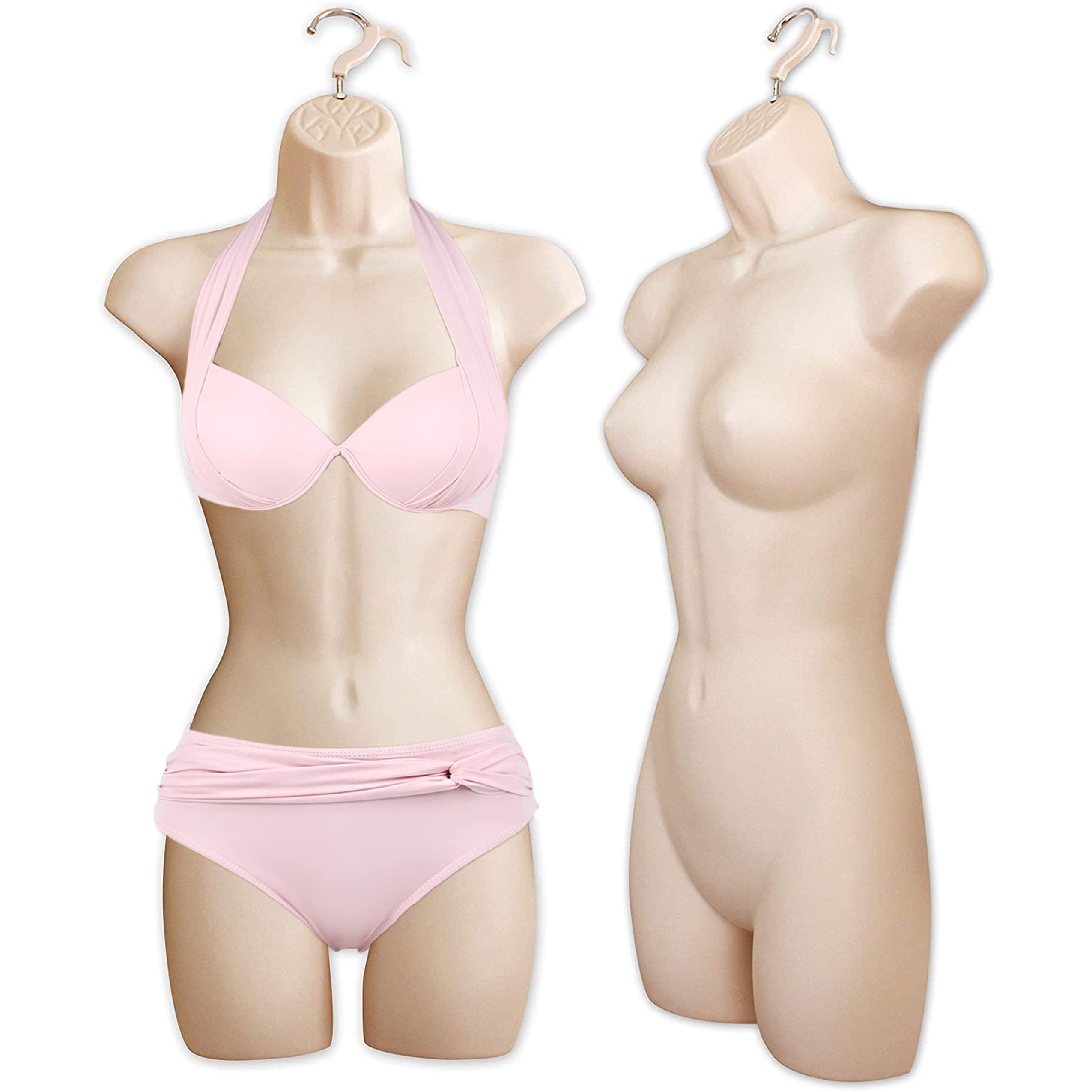 DisplayTown Flesh Female Mannequin Hip Long Hollow Back Body Stackable Dress Form with Hanging Hook for Tshirt Display, Countertop, Craft Shows, Photos and Design, S-M Clothing Size
