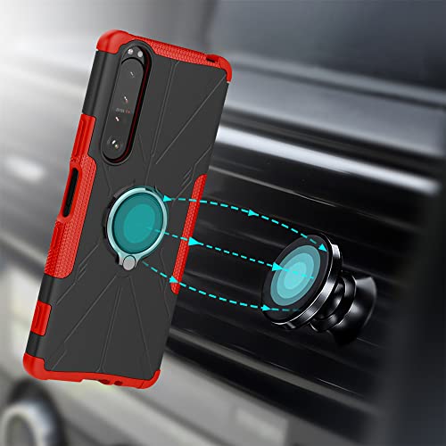 LiuShan Compatible with Sony Xperia 1 III case,360° Rotation Ring Holder KickstandMilitary Grade Shockproof Cover for Sony Xperia 1 III Smartphone(Not Applicable Sony Xperia 10,Red