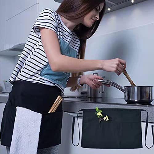 RUIBOLU Waist Apron with 3 Pockets - Black Waitress Waiter Server Short Aprons, Water Resistant Half Apron (Black-1pack)
