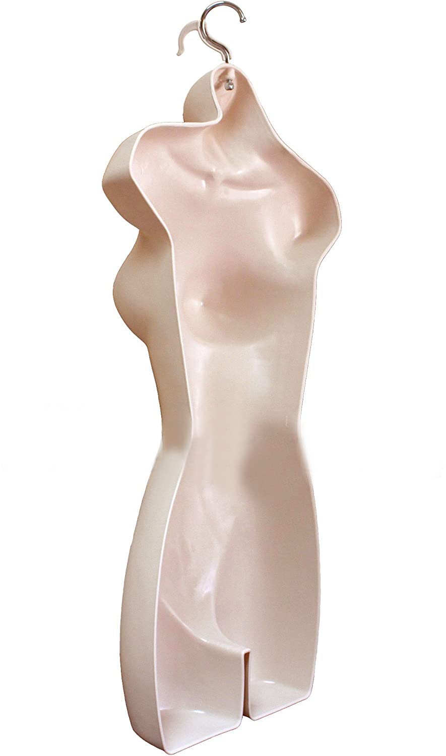 DisplayTown Flesh Female Mannequin Hip Long Hollow Back Body Stackable Dress Form with Hanging Hook for Tshirt Display, Countertop, Craft Shows, Photos and Design, S-M Clothing Size