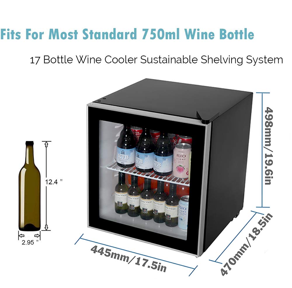 WATOOR Wine Cooler and Beverage Refrigerator 1.6 Cubic Feet 60 Cans Mini Fridge with Glass Reversible Door for Soda Beer or Wine