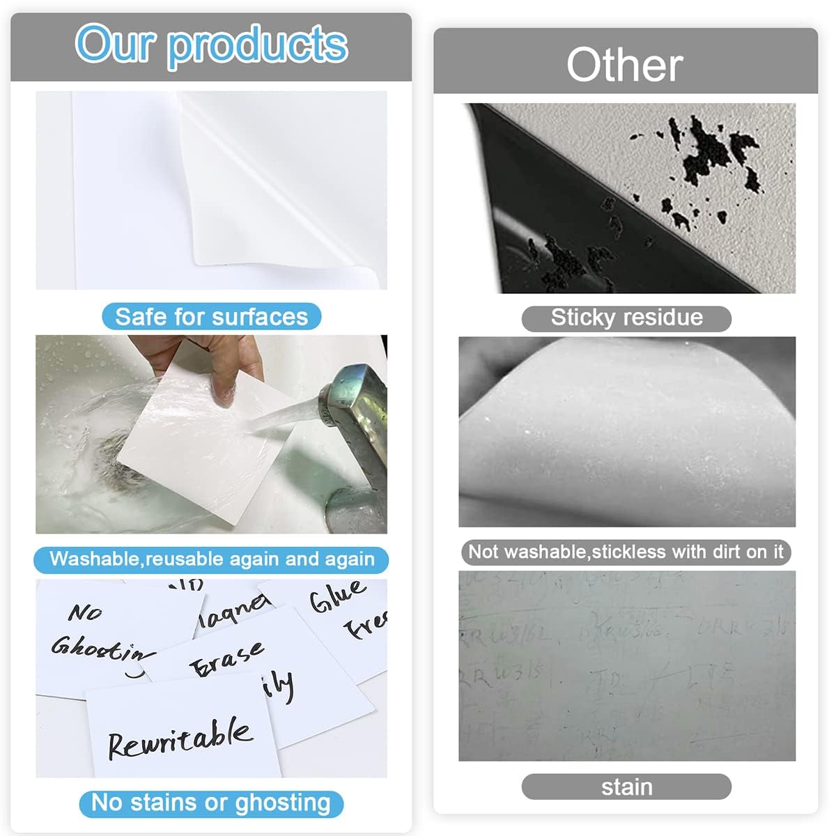 HOHI LINE Dry Erase Reusable Colorful Square 4x4 Self-Stick Notes Pads Sticky Post it Notes Magnetic Whiteboard Markers with Erasers (4"x4", Colorful 15pcs Note Pad)