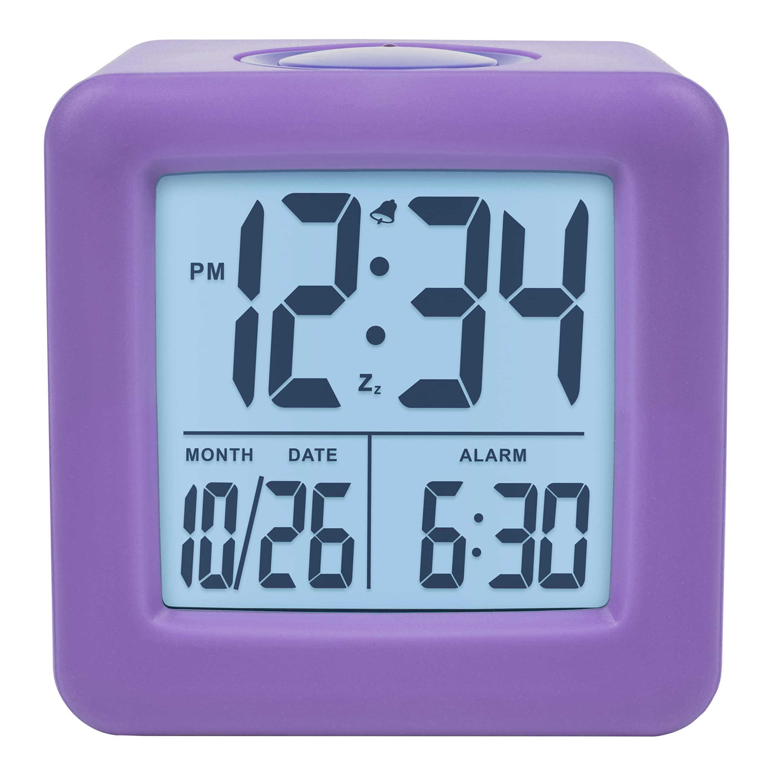 Equity 73004 Purple Soft Cube LCD Alarm Clock with Smart Light