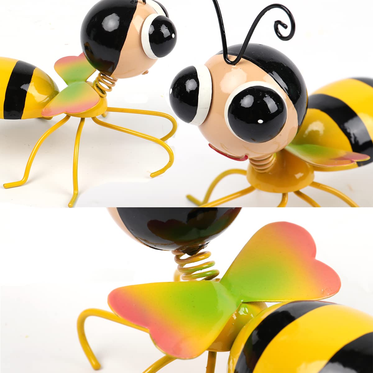 Cruis Cuka Metal Yard Art Garden Decor Cute Bee Lawn Ornament Hanging Wall Sculpture - Set of 2