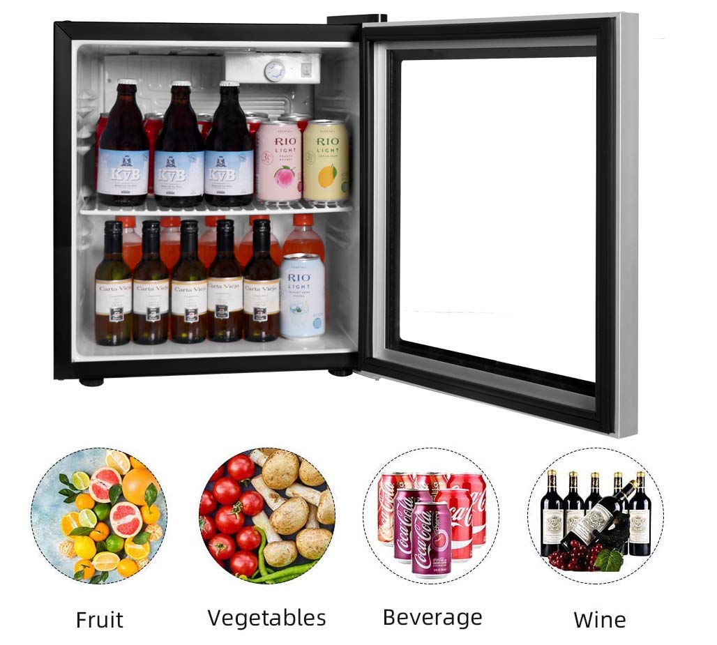 WATOOR Wine Cooler and Beverage Refrigerator 1.6 Cubic Feet 60 Cans Mini Fridge with Glass Reversible Door for Soda Beer or Wine